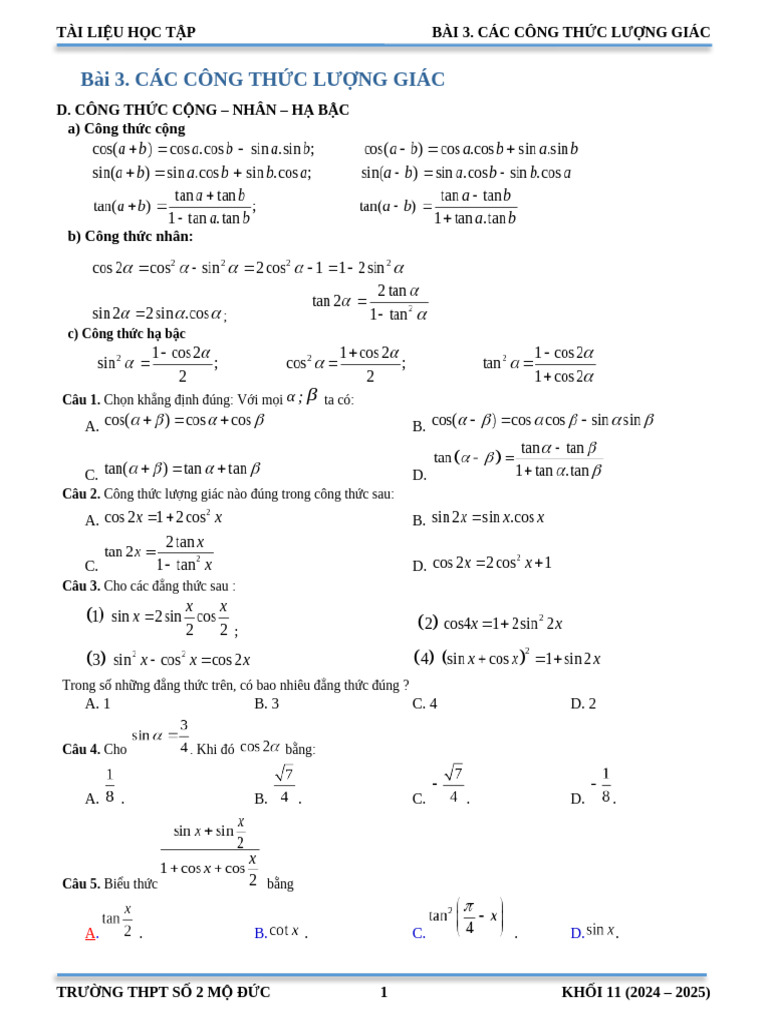 Bài 3 Công TH C Lương Giác | PDF