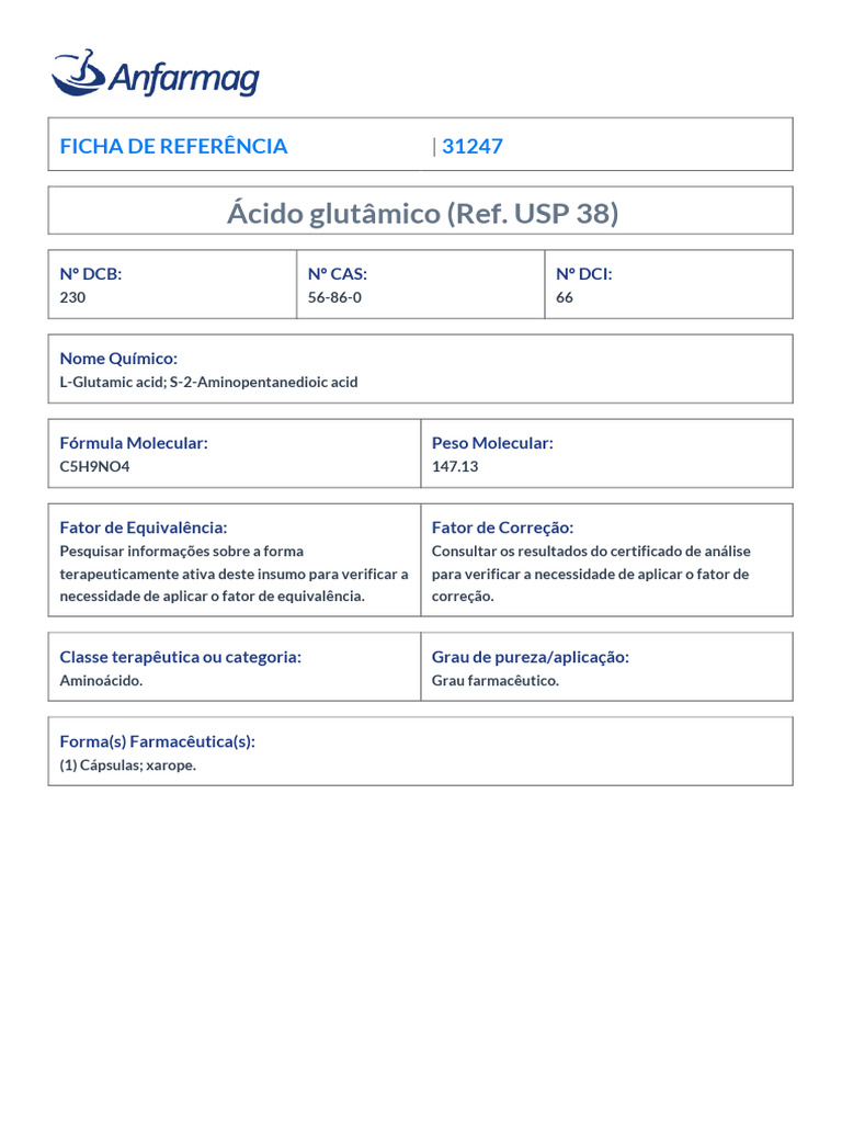 Acido Glutamico. USP 38) | PDF