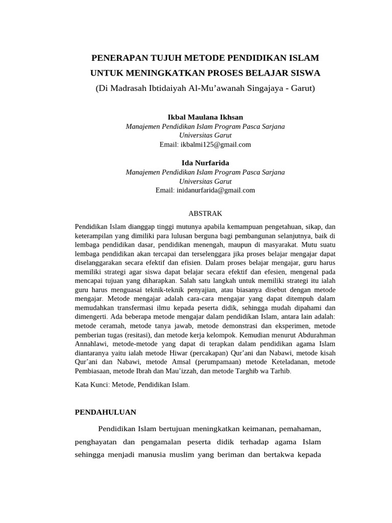 ARTIKEL 7 METODE PENDIDIKAN ISLAM_TPI | PDF