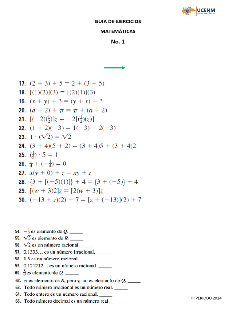 Guia de Ejercicios 1 - Matemáticas | PDF