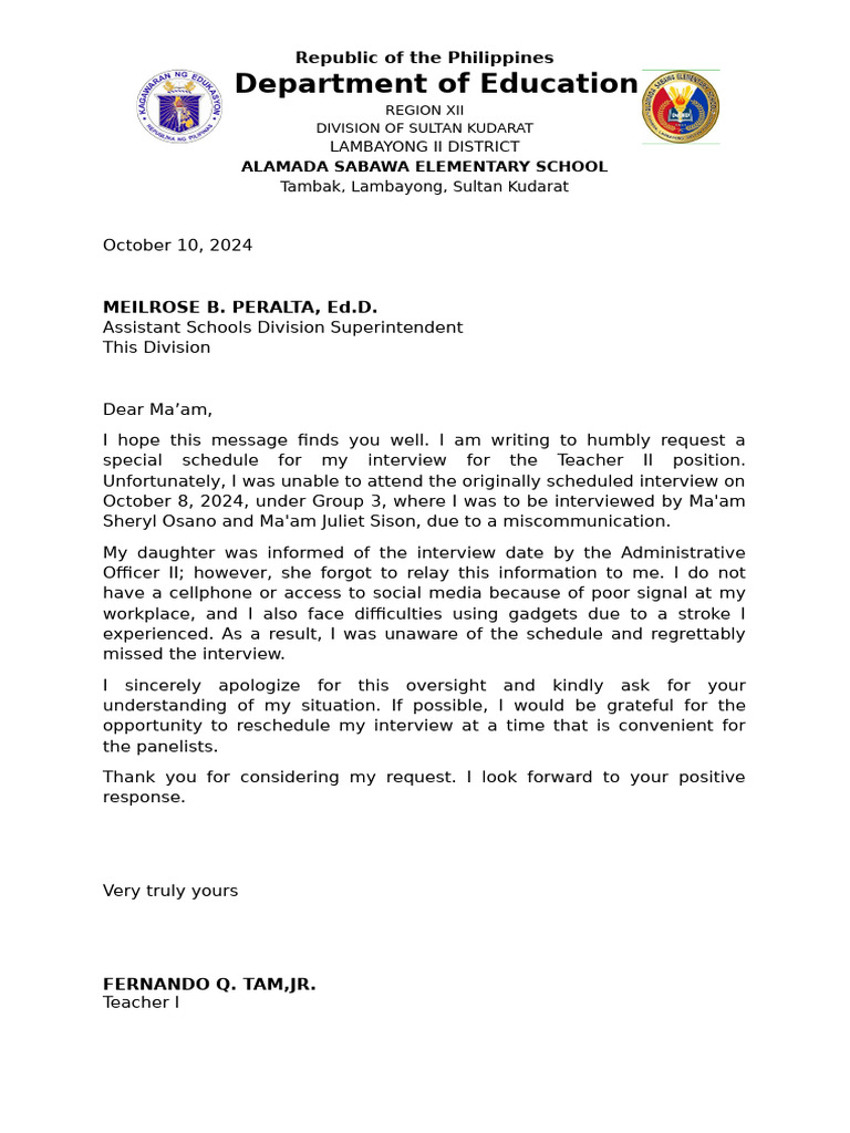 Request Letter for special schedule for interview | PDF