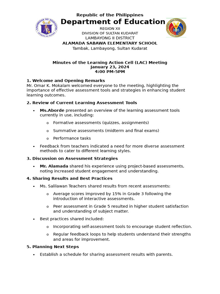 Minutes of the Learning Action Cell | PDF