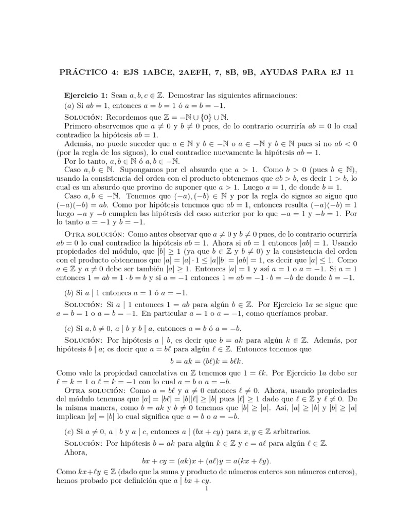 Práctico 4 Soluciones 1abce, 2aefh, 7, 8b, 9b, Ayudas para Ej 11 Analisis | PDF | Entero ...