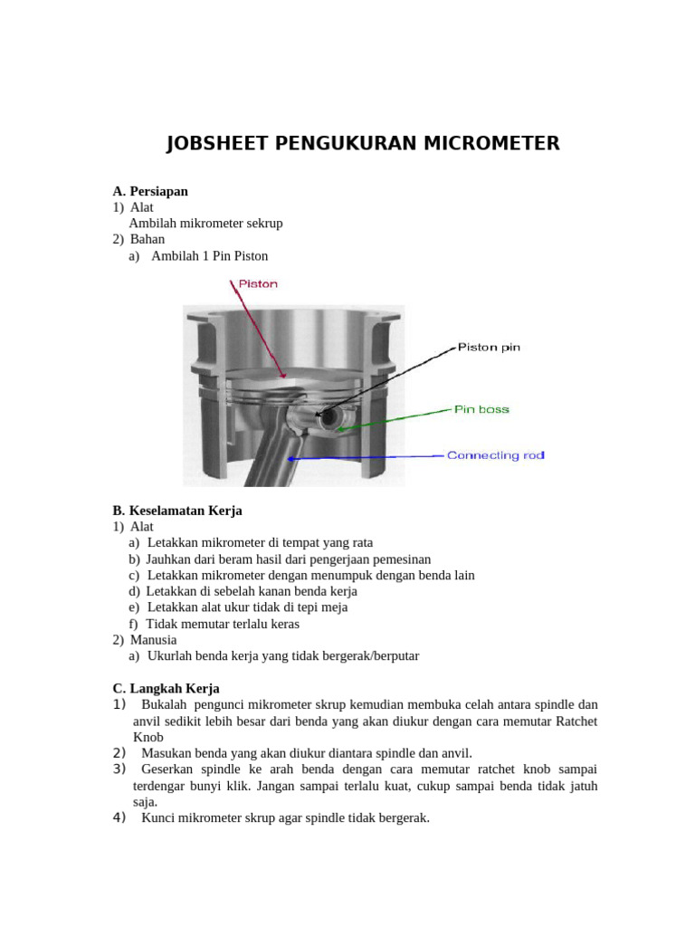 JOBSHEET & REPORTSHEET PENGUKURAN TEKNIK Micrometer | PDF