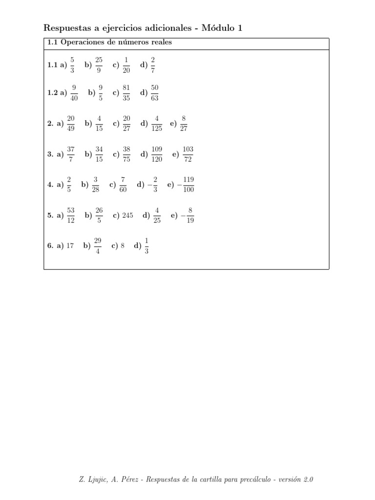 precalculo respuestas taller | PDF