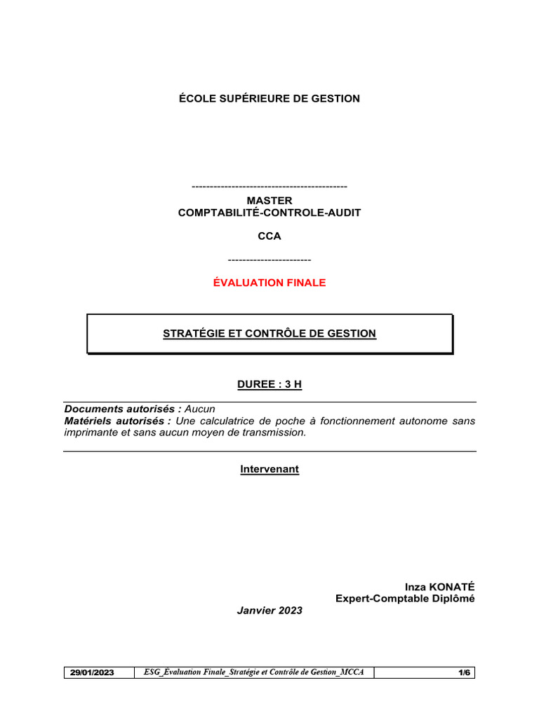 Évaluation Finale SCDG Serie 2 | PDF