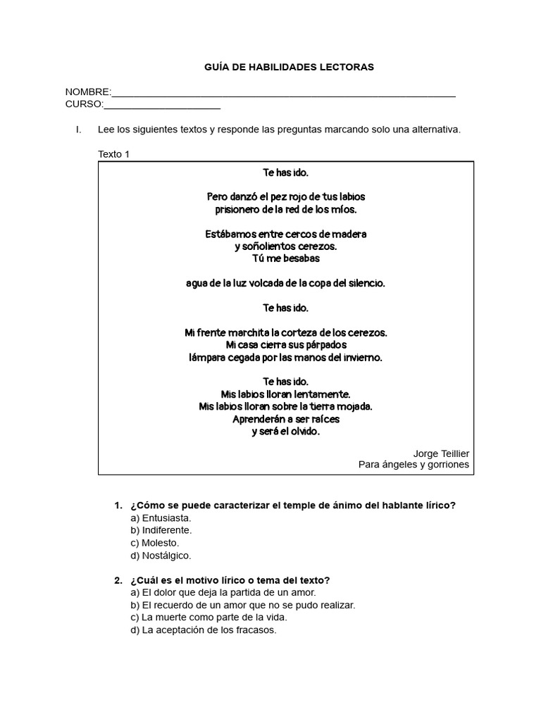 Guía de Habilidades Lectoras | PDF