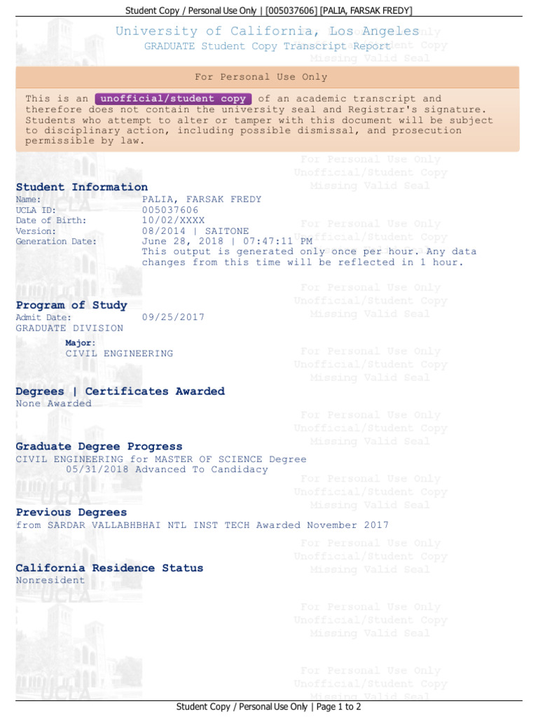 Final Graduate Transcript PDF | PDF