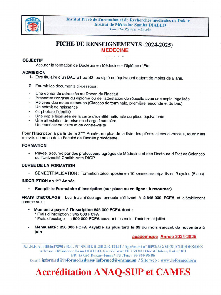 Les Fiches de Renseignements Et Prise en Charge 2024-2025 (Ipformed Imsd) 2 | PDF