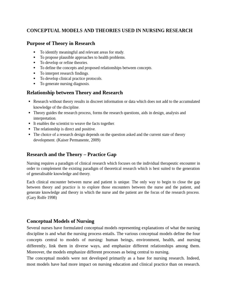 Conceptual Models and Theories Used in Nursing - 113033-1 | PDF