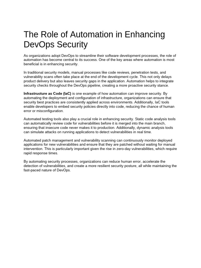 The Role of Automation in Enhancing DevOps Security | PDF