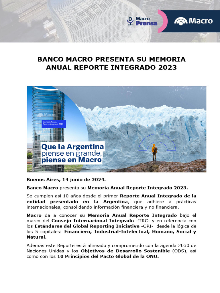 Banco Macro Presenta Su Memoria Anual Reporte Integrado 2023 | PDF