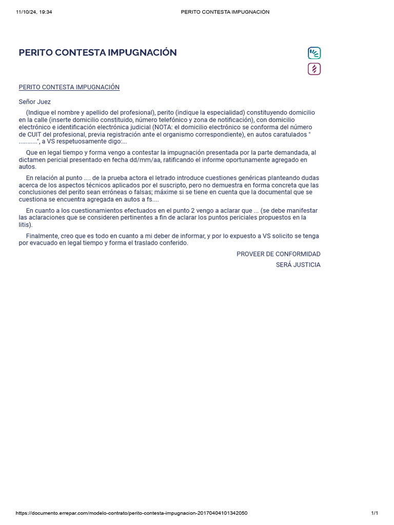Perito Contesta Impugnación | PDF