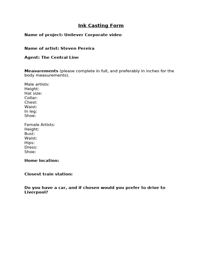 Ink Casting Form UNILEVER | PDF