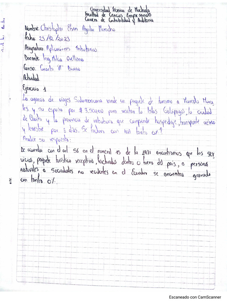 AGUILAR CHRISTOPHER-Tarea Casos Prácticos Arrastre, Proporción, Retención IVA y RENTA | PDF