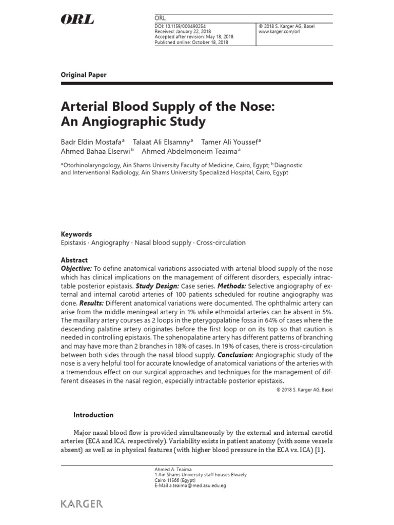 Arterial Blood Supply of The Nose - An Angiographic Study | PDF