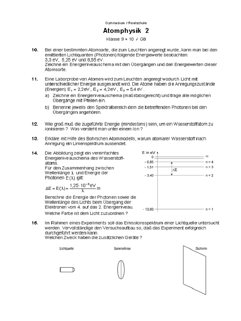 Atomphysik 2 - Klasse 9-10 Energie 10-15 | PDF