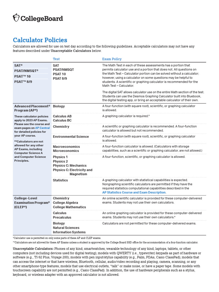 CB Calculator Policies Mathematics Science 1 | PDF