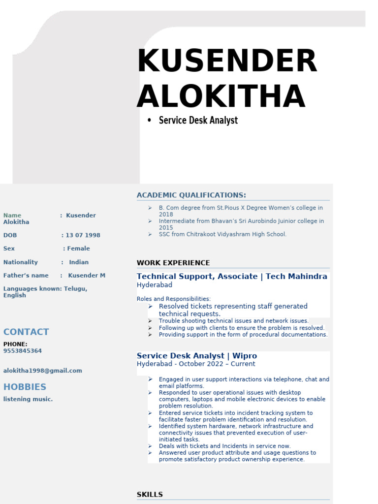 Alokitha New Resume | PDF | Troubleshooting | Computing