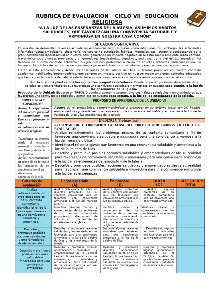 Rubrica de Evaluacion - 3ro Sec | PDF