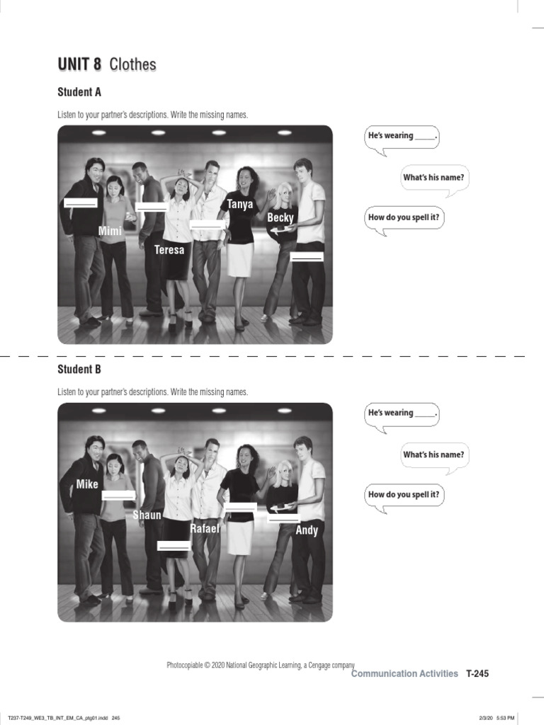 World English 3e Level Intro Communication Activities Unit 8 | PDF