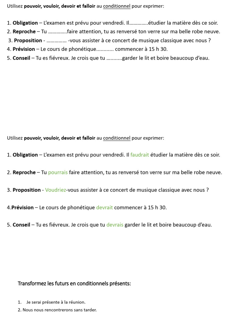 Le Conditionnel Présent - Exercices Et Corrigés | PDF