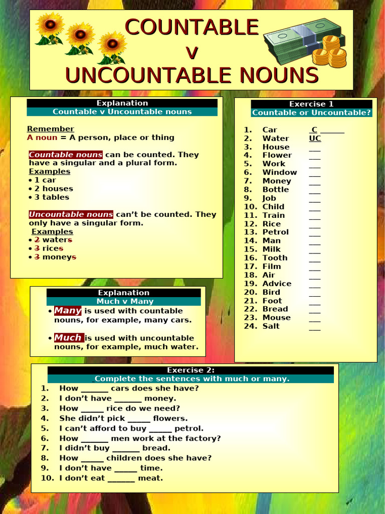 Countable v Uncountable Nouns, Much v Many | PDF