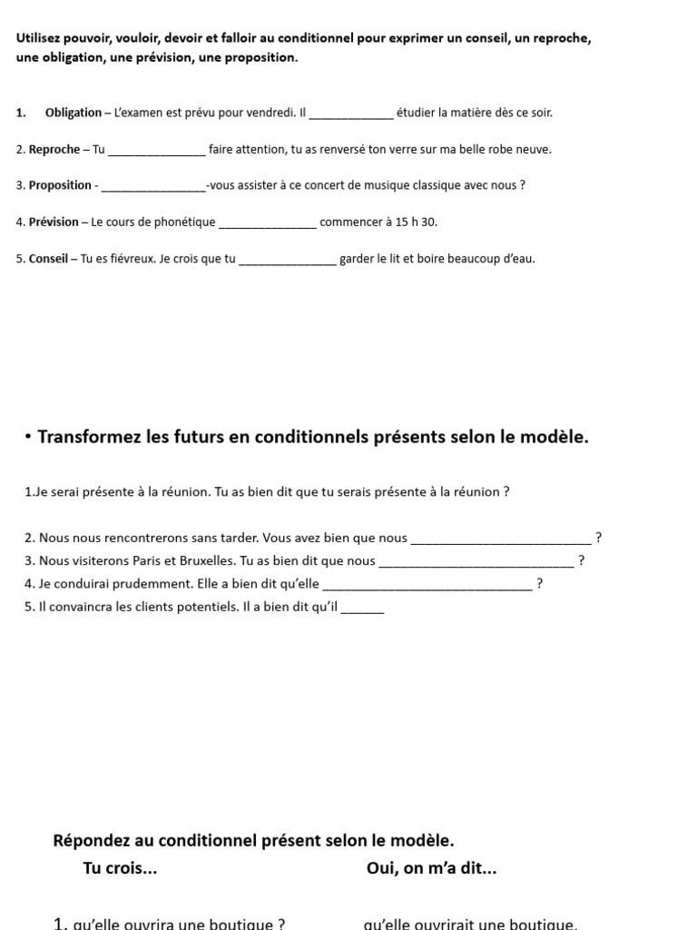 Le Conditionnel Présent - Exercices | PDF