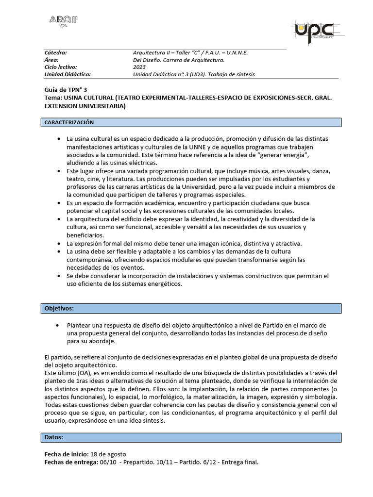 Guia de TP3 - UD3 - USINA CULTURAL (Con Caracterización) | PDF