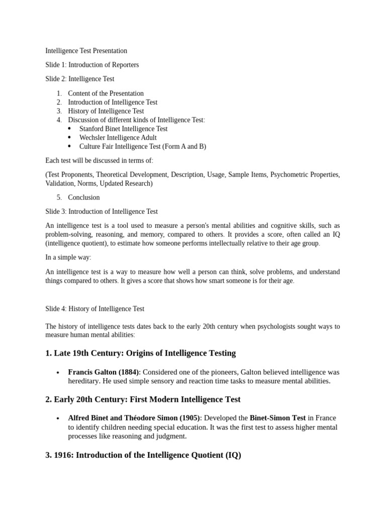 Intelligence Test Presentation | PDF