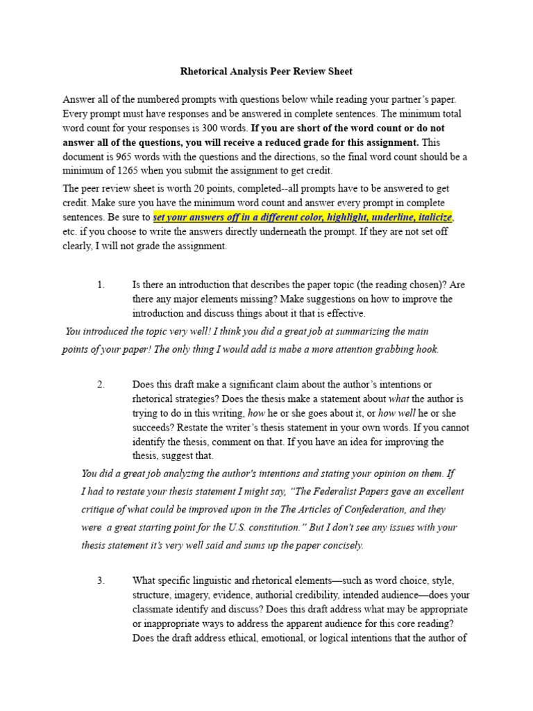 Peer Reveiw Sheet | PDF | Rhetoric | Citation