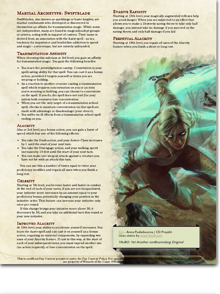 Martial Archetype - Swiftblade - GM Binder | PDF