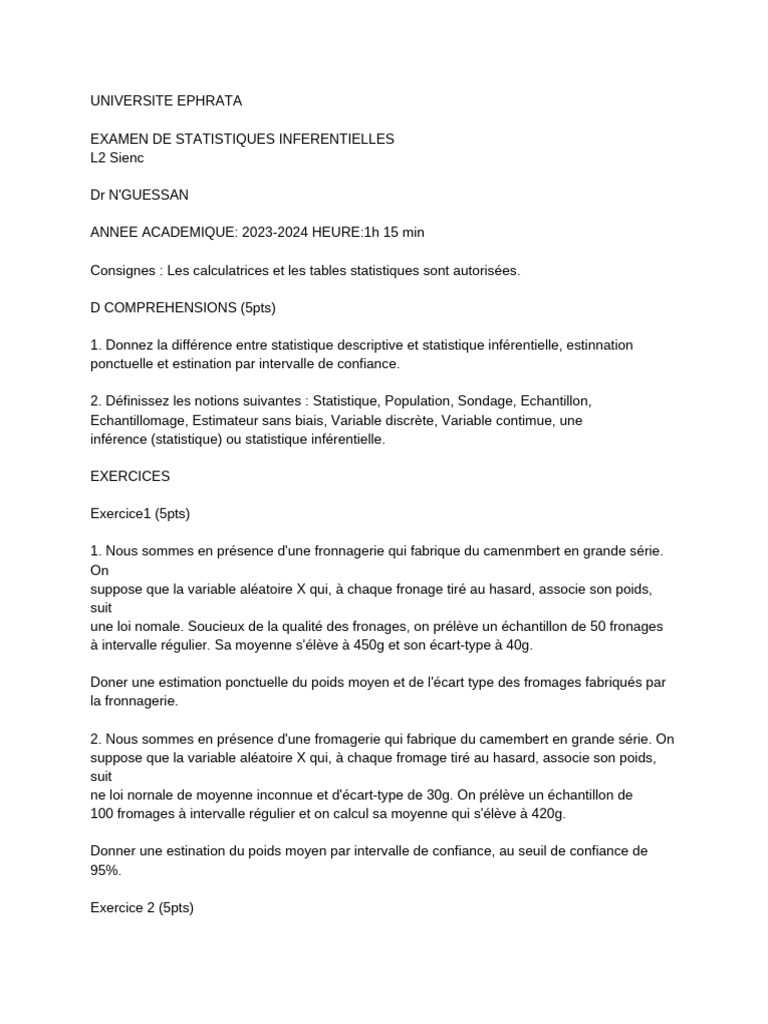 Examen Stat Inf l2 Seg | PDF