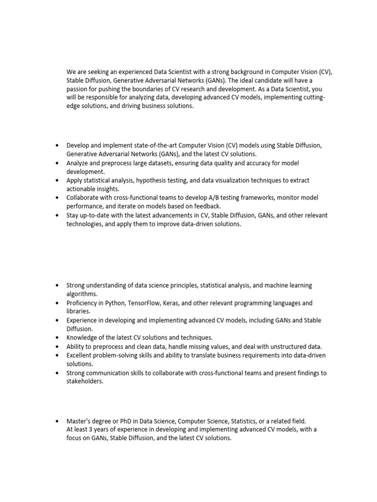 JD Data Scientist Computer Vision | PDF