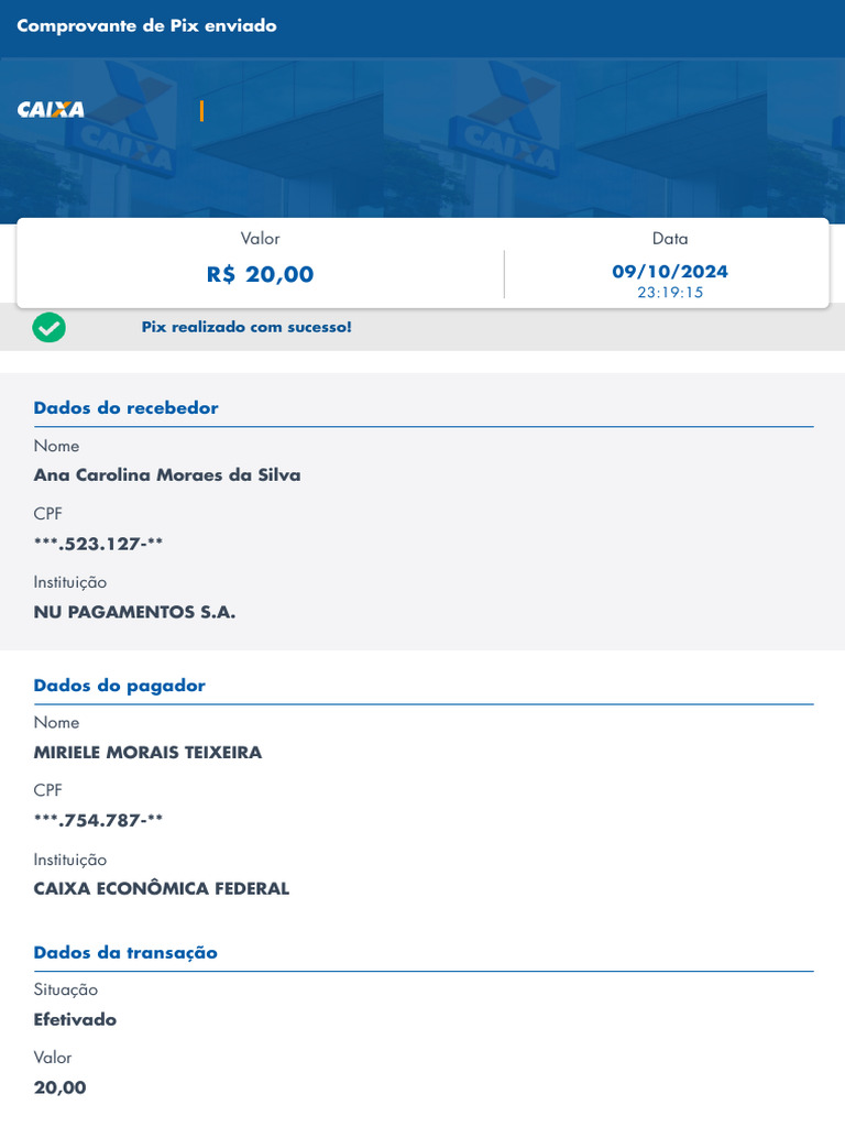 Valor Data: Pix Realizado Com Sucesso! | PDF
