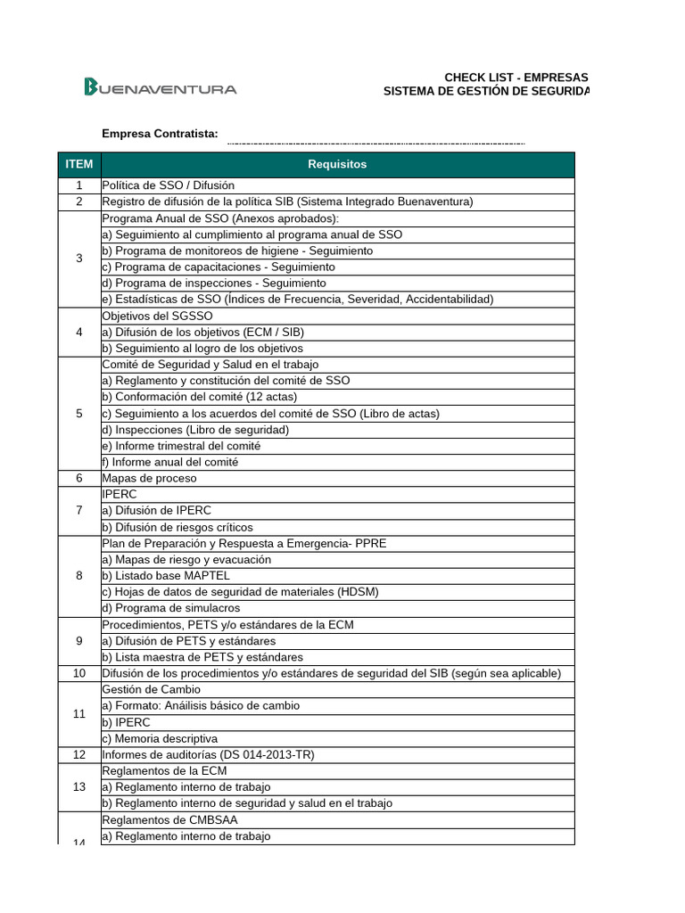 Check List - SGS - SGA | PDF