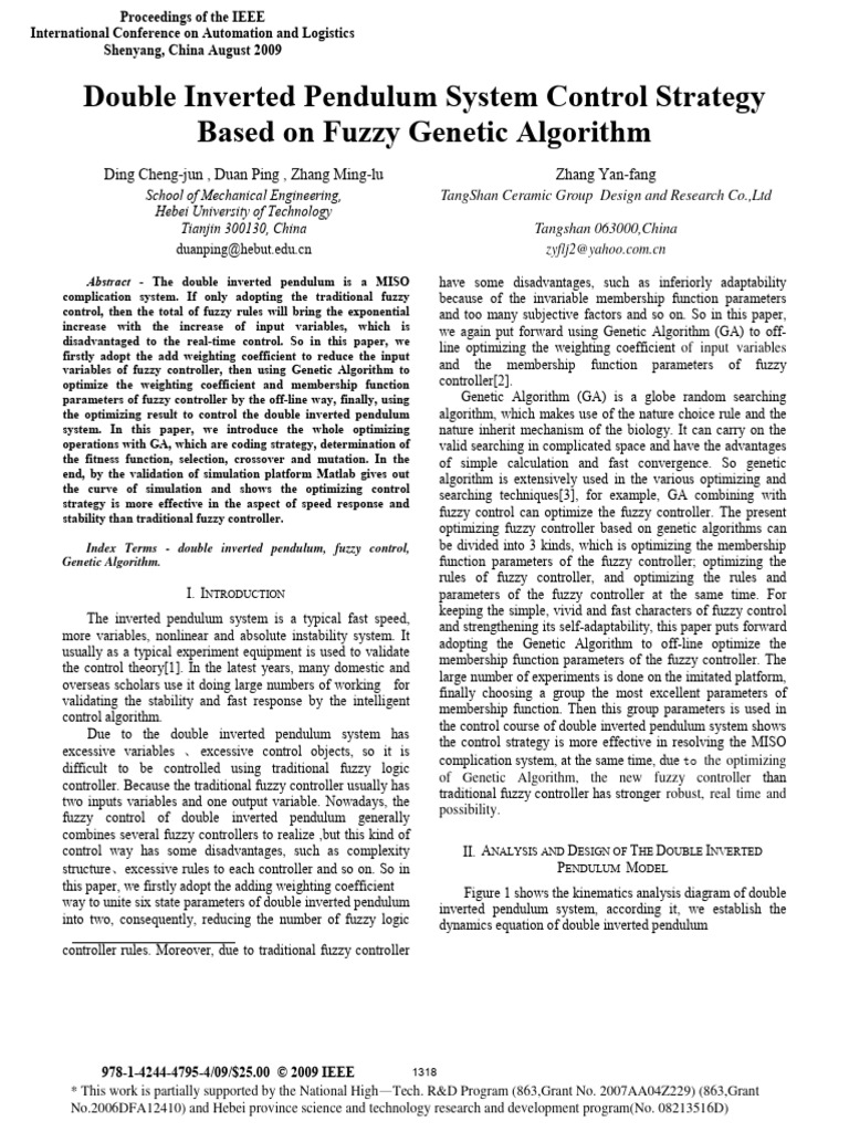Double Inverted Pendulum System Control Strategy Based On Fuzzy Genetic Algorithm Pdf