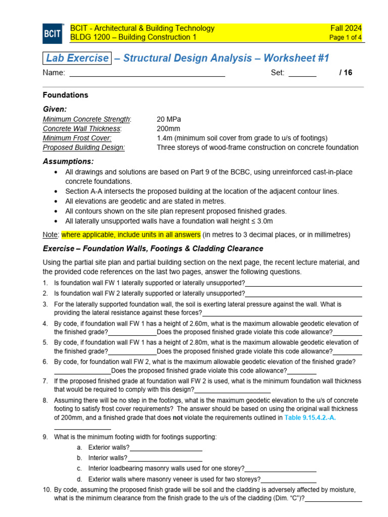BLDG 1200 Lab Exercise-Structural Design Analysis 01 2024 | PDF BLDG 1200 Lab Exercise-Structural Design Analysis 01 2024 | PDF