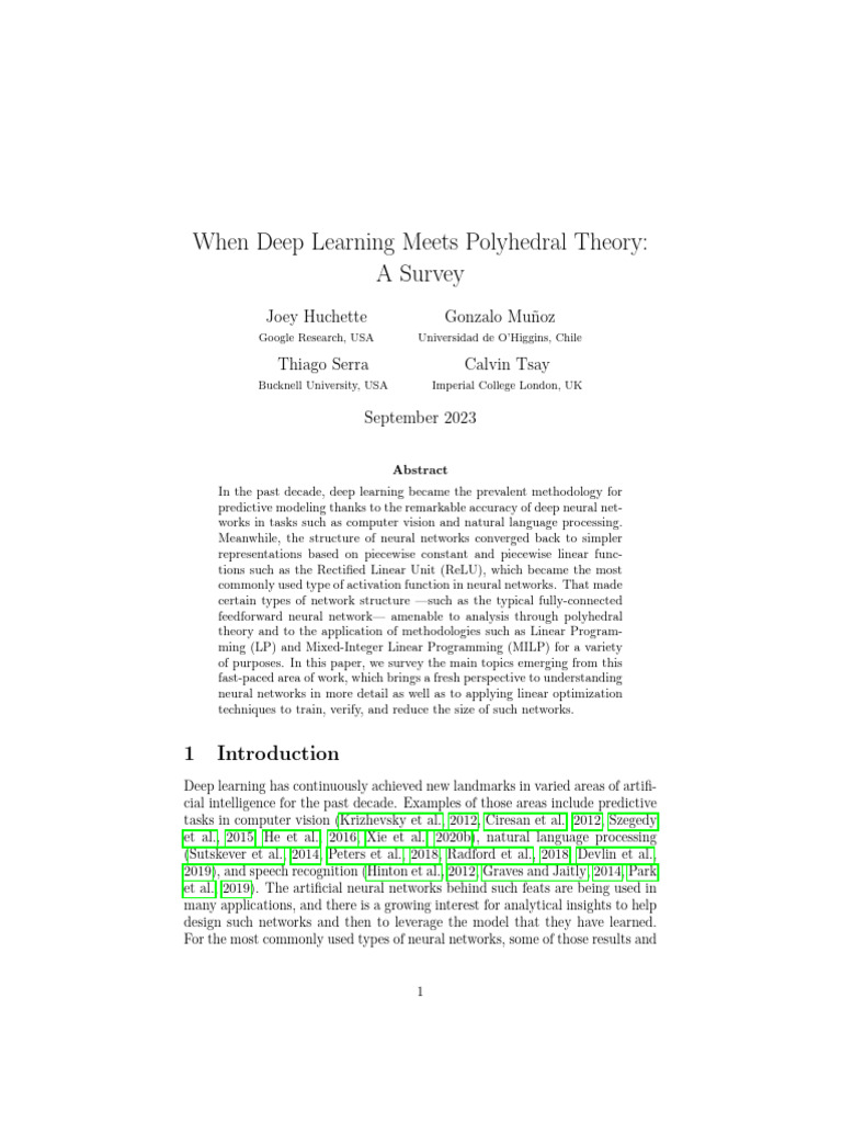 When Deep Learning Meets Polyhedral Theory: A Survey: Joey Huchette Gonzalo Mu Noz Thiago Serra ...