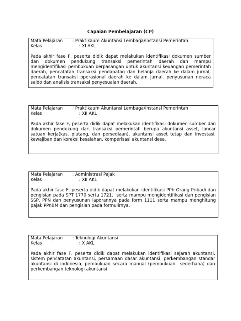 Capaian Pembelajaran AKL | PDF