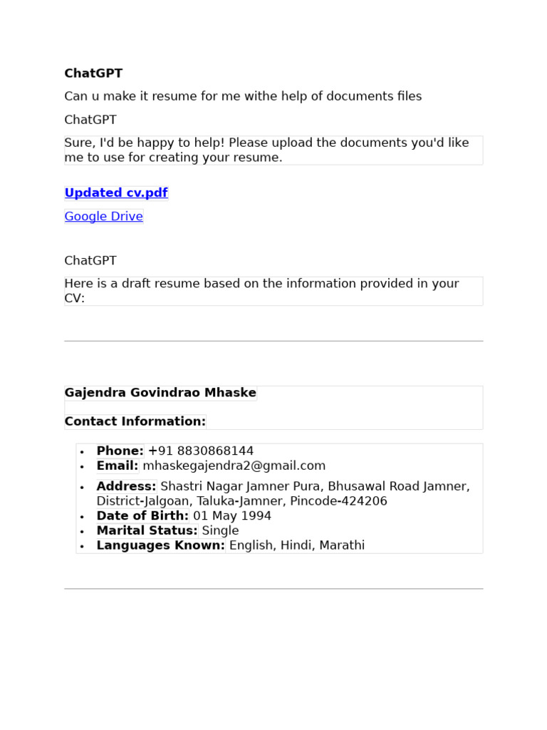 Chatgpt: Updated CV PDF | PDF