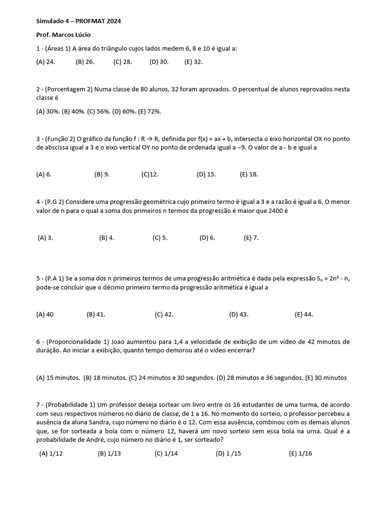 Simulado 4 Profmat | PDF