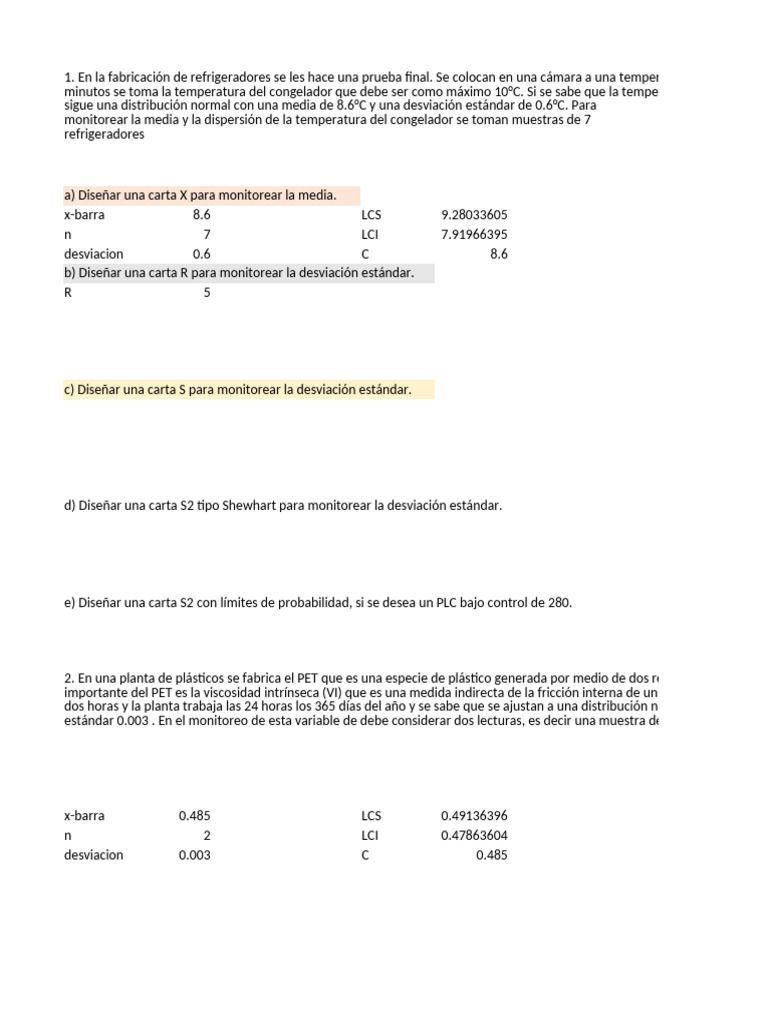 Ejercicios Cartas de Control | PDF