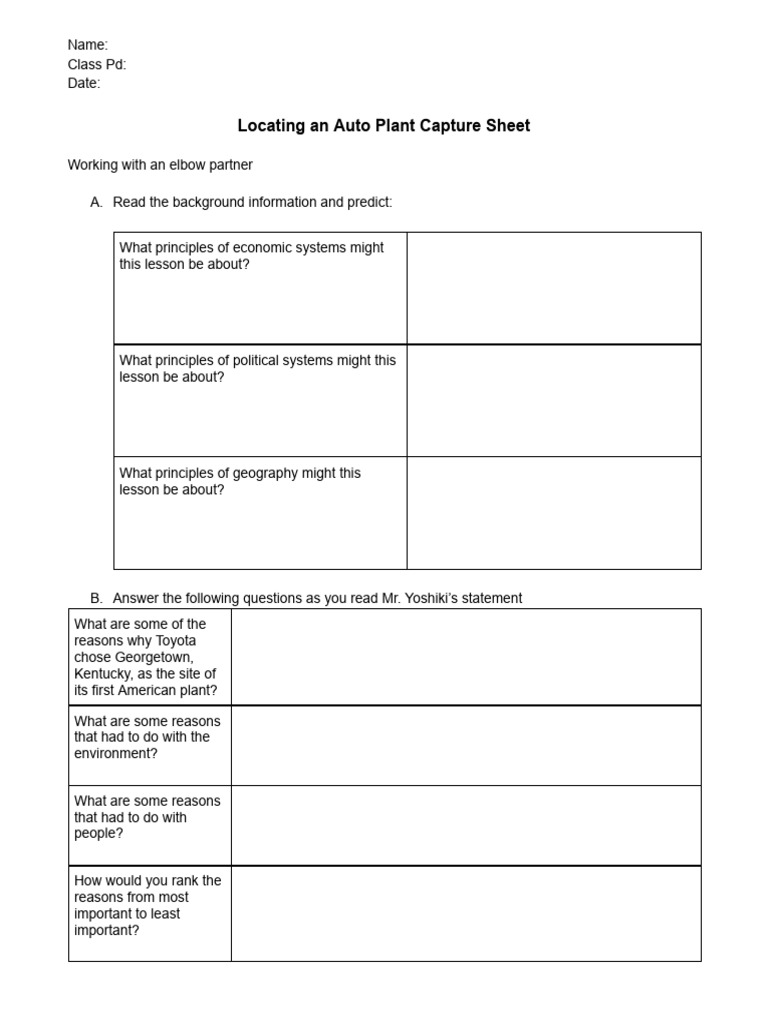 Locating an Auto Plant Capture Sheet | PDF