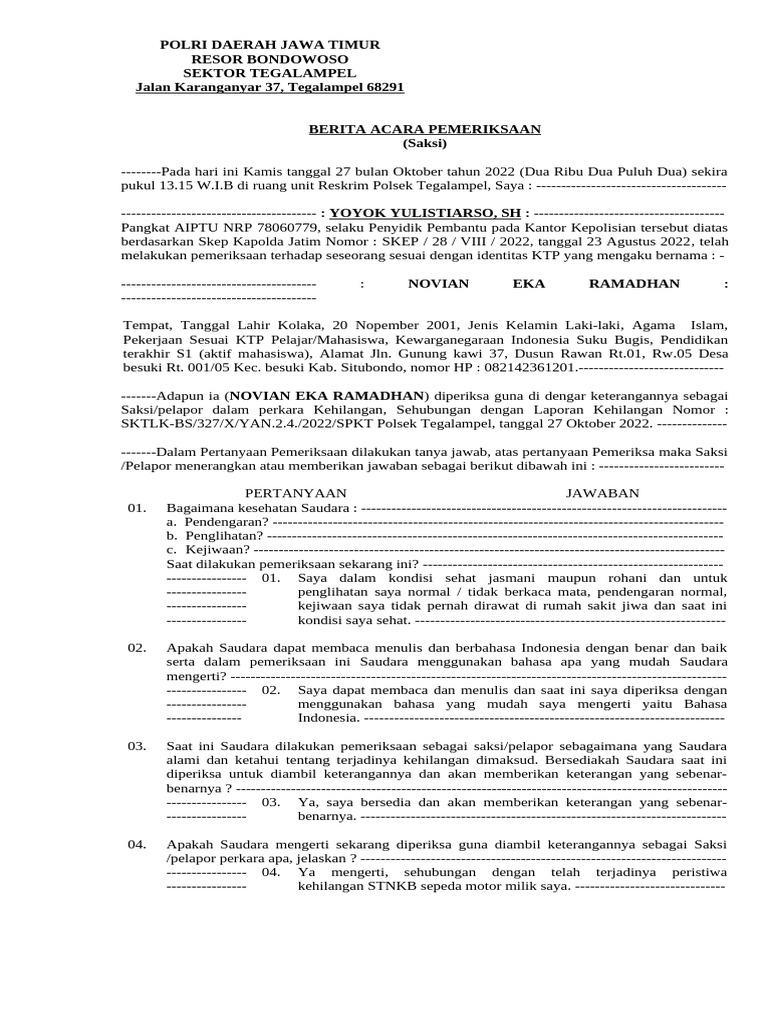 Bap Kehilangan | PDF