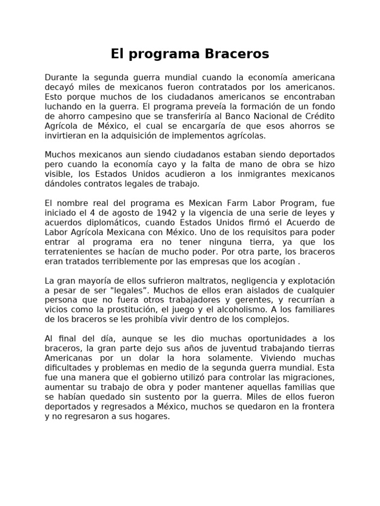 El Programa Braceros | PDF