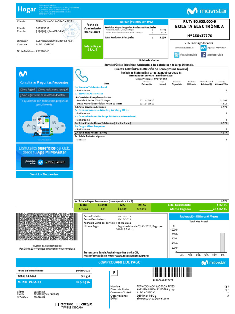 Boleta Electrónica Movistar Chile | PDF