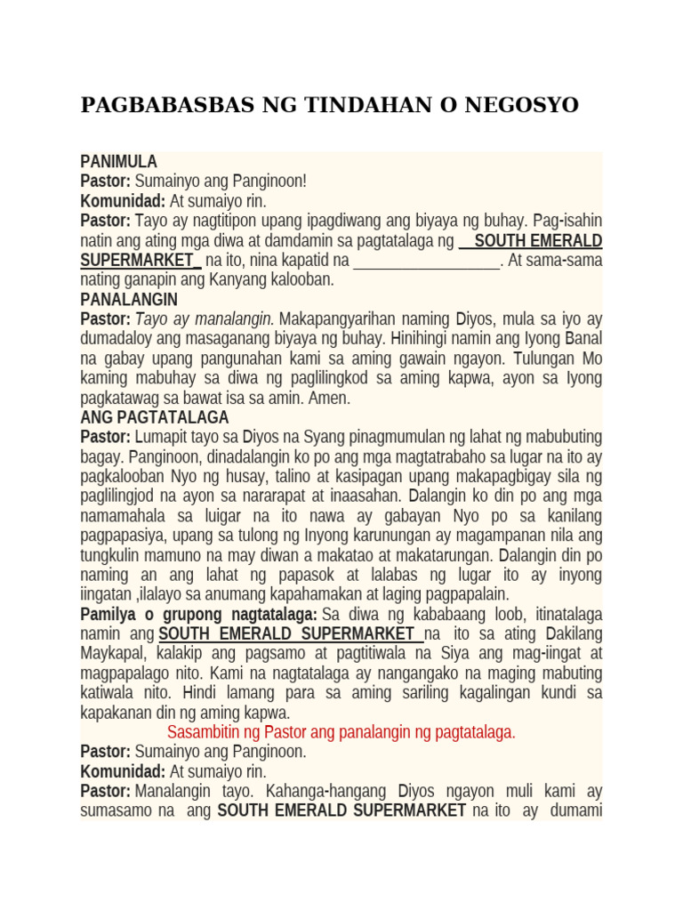 Pagbabasbas NG Tindahan o Negosyo | PDF | Religion & Spirituality