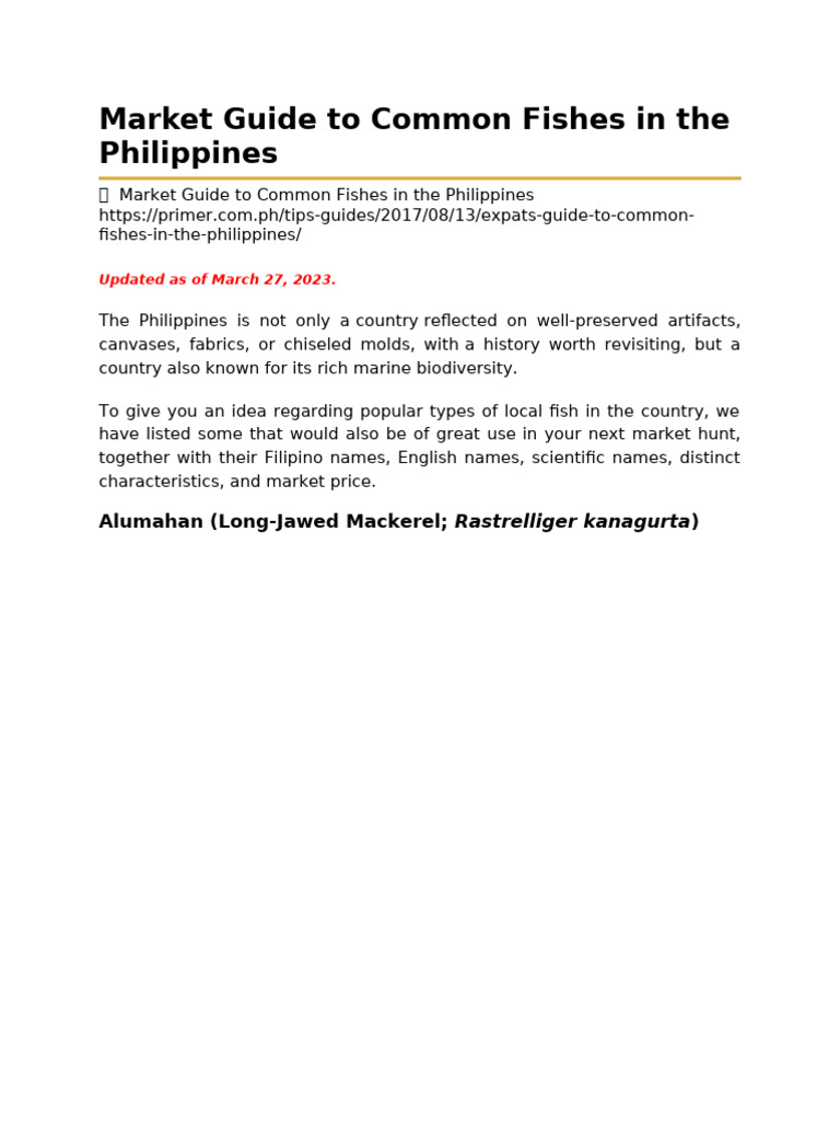 Philippine Fish Market Guide | PDF | Fish And Humans | Fish