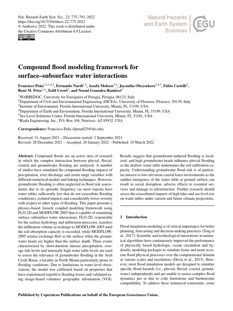 2022 Pena Et Al+ (NHESS) +compound+flood+modeling+framework+for+surface-Subsurface+water ...